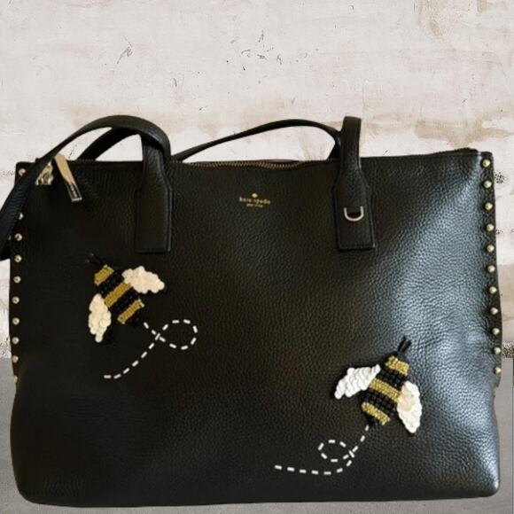 kate spade | Bags | Kate Spade Nwot Rare Bee Beaded Black Leather Tote ...